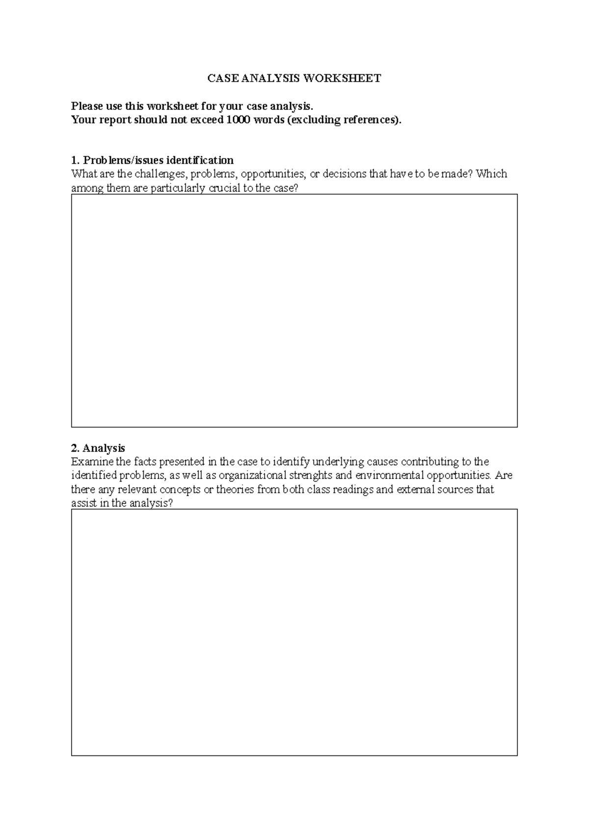 CASE Study Analysis Worksheet - Insights and Recommendations - Studeersnel