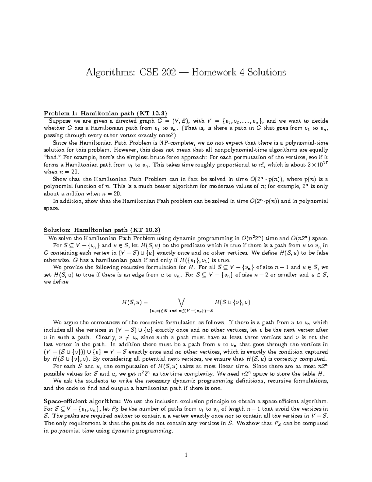 CSE 202 - Homework 4 Solutions: Algorithm Design and Analysis - Studocu