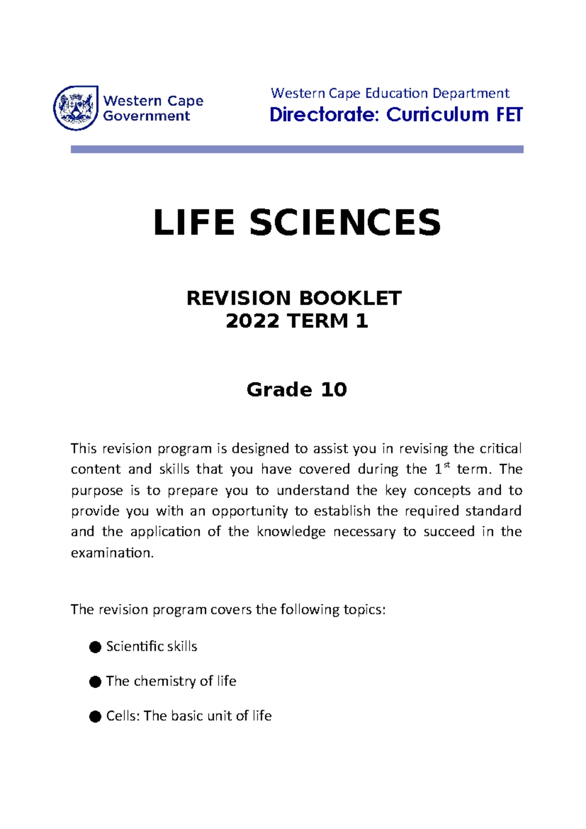 Life Sciences ATP Grade 10 Term 3 Annual Teaching Plan 2024 - Studocu