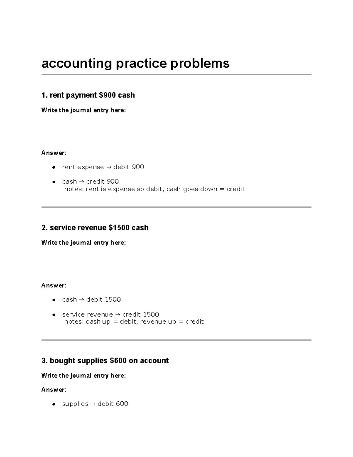 Intro to Accounting Practice Problems: Journal Entries Explained - Studocu