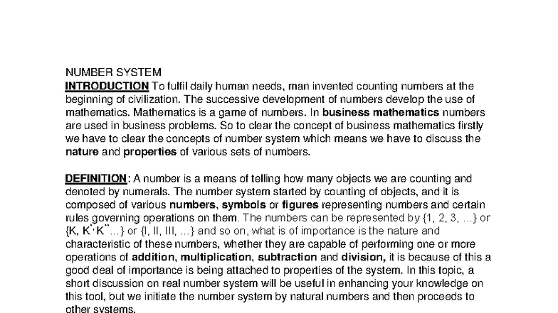 Number System Overview for Math 101: Key Concepts and Properties - Studocu