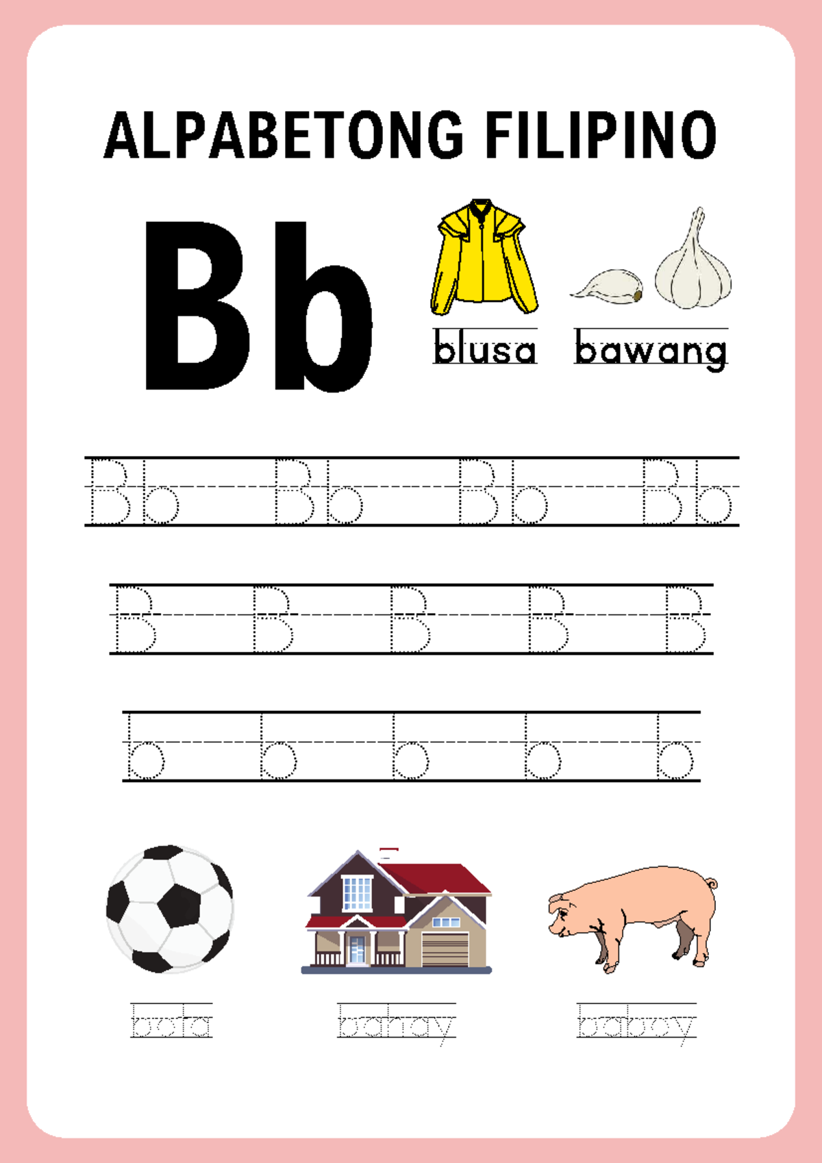 Alpabetong Filipino Letrang Bb Worksheet in Pink Simple Style ...