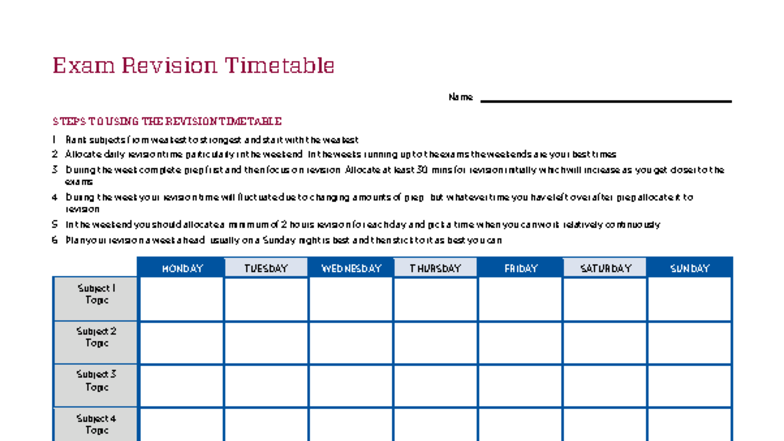 Senior Exam Revision Timetable: Effective Study Strategies - Studocu
