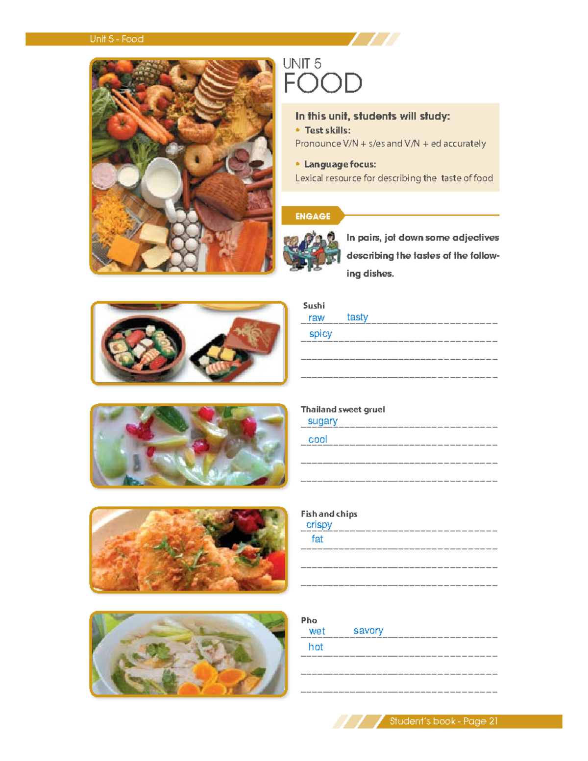 Lesson 5 - speaking conversation sach giao khoa - UNIT 5 FOOD **In this ...