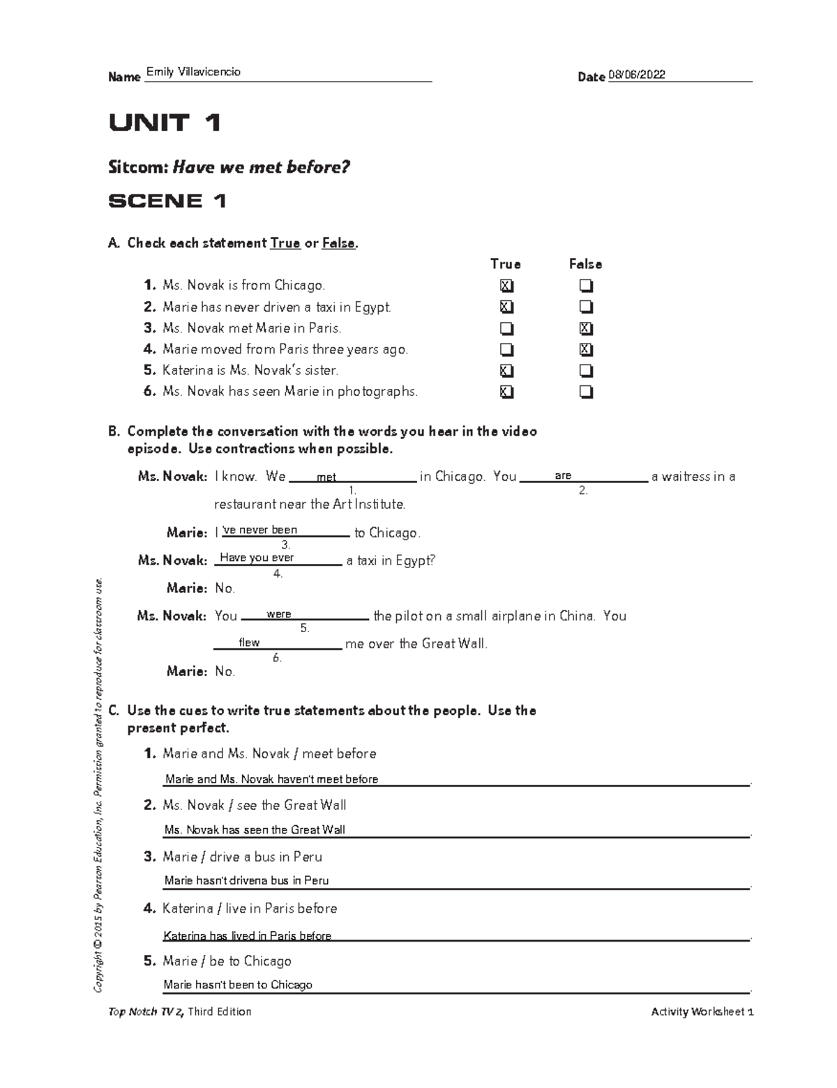 UNIT 01 Sitcom Activity Worksheets - Have We Met Before? - Studocu