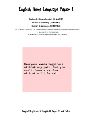 Eng HL Paper 1 Study Guide - ENGLISH HOME LANGUAGE: PAPER 1 Question 1 ...