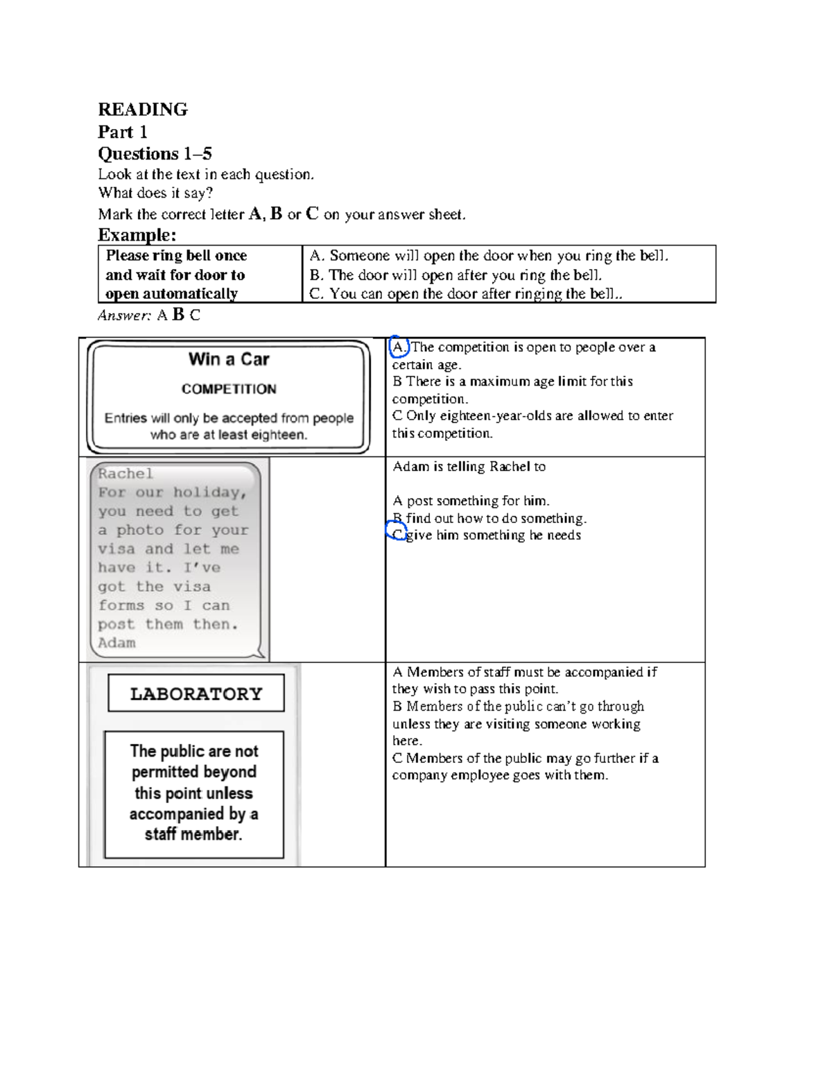Reading and Writing Practice Questions for ESL Students - Studocu