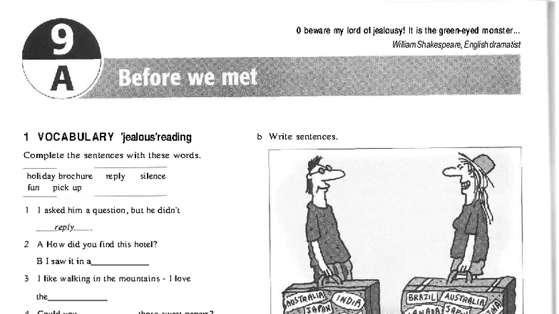 9A Vocabulary and Grammar Exercises: Jealousy and Travel - Studocu