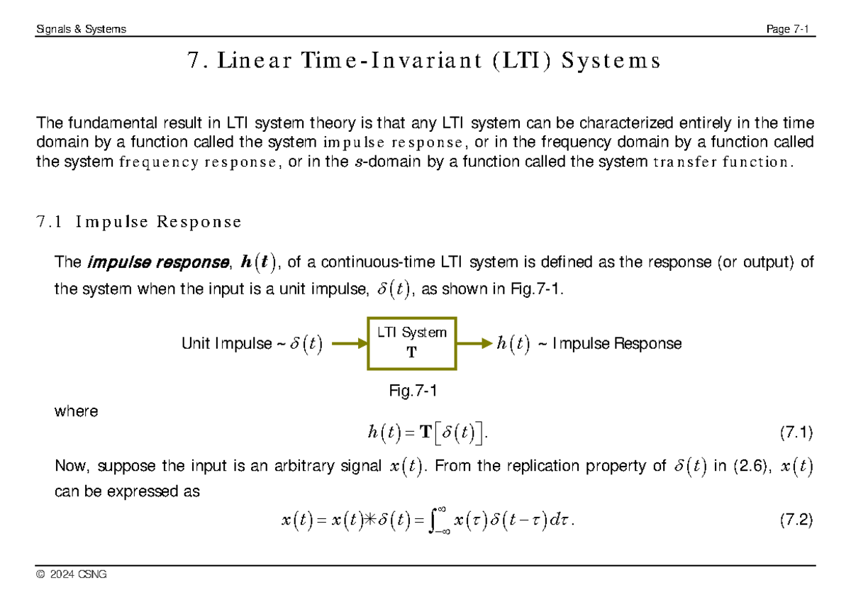 Lec07: Linear Time-Invariant (LTI) Systems Overview and Analysis - Studocu
