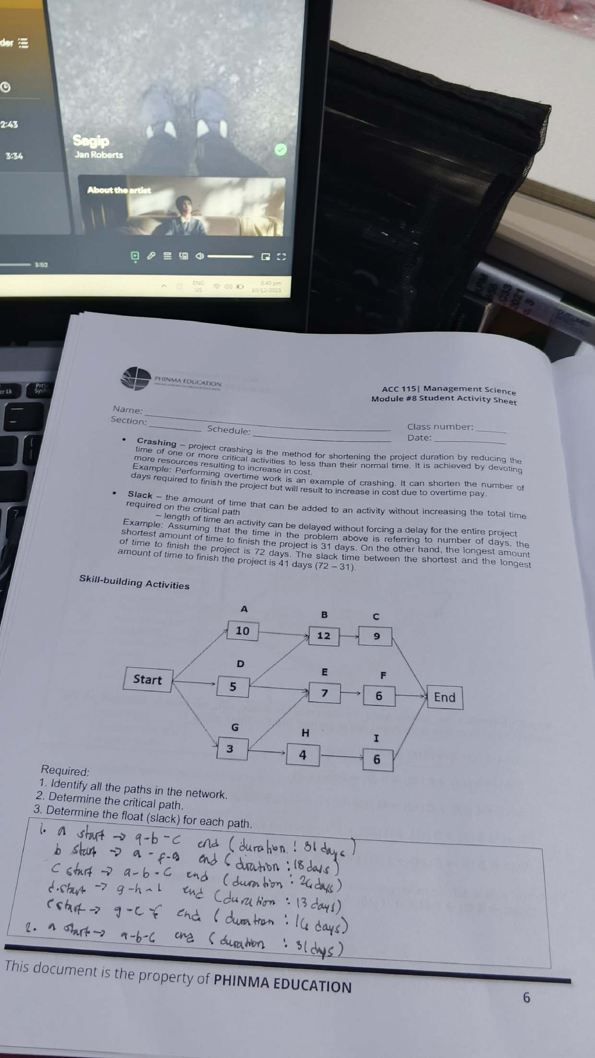 ACC 115 I Management Science Module 8: Project Crashing Analysis - Studocu