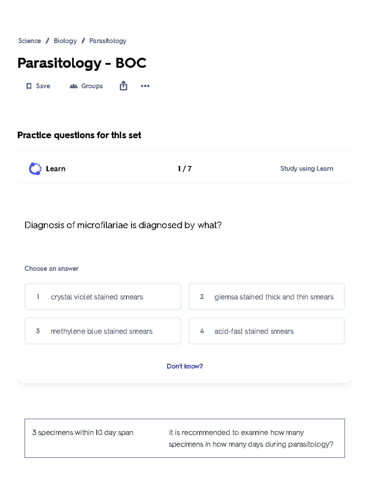 Parasitology BOC Study Guide: Key Concepts & Practice Questions - Studocu