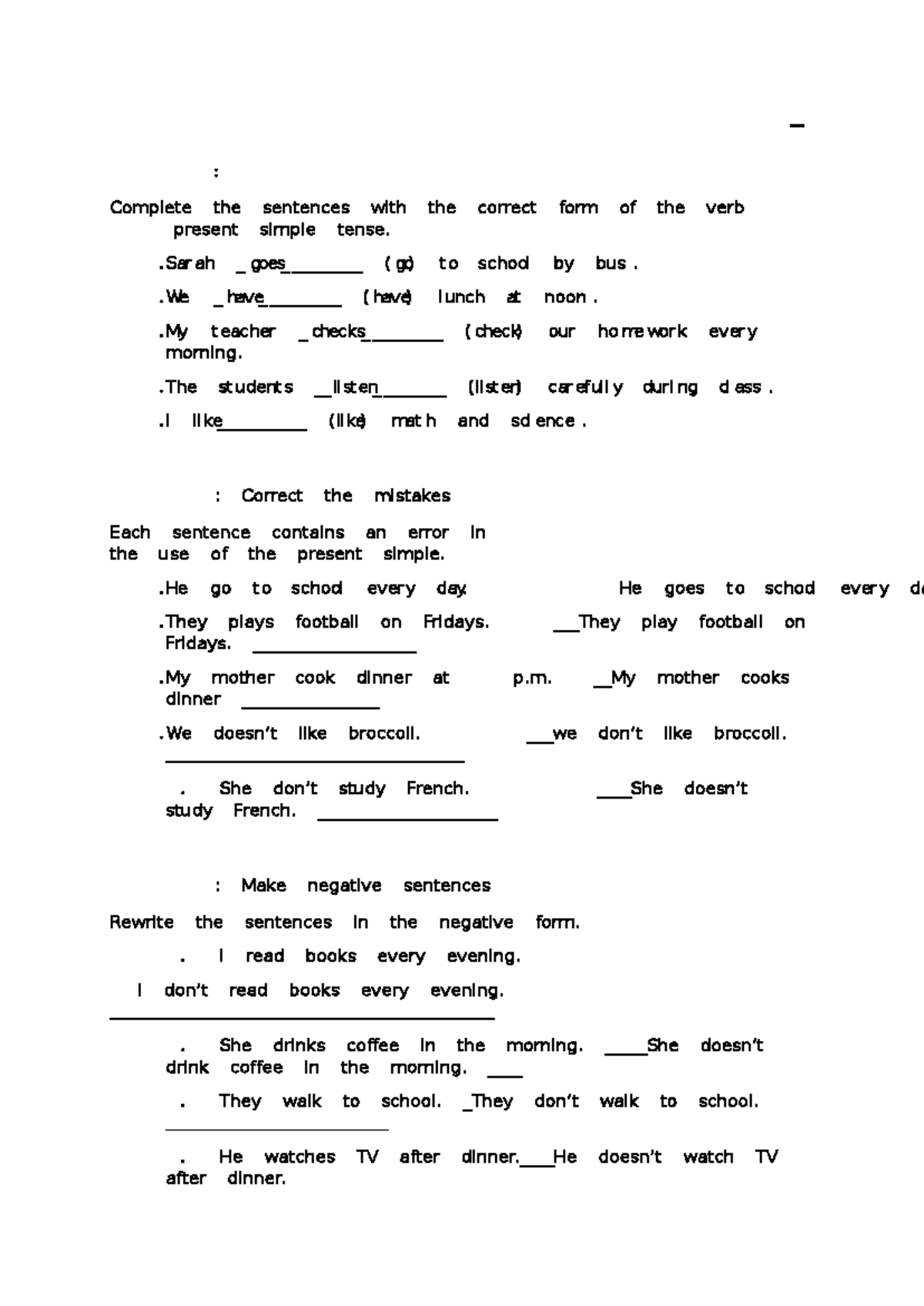 Present Simple Tense Correction Key (ENG 101) - Studocu