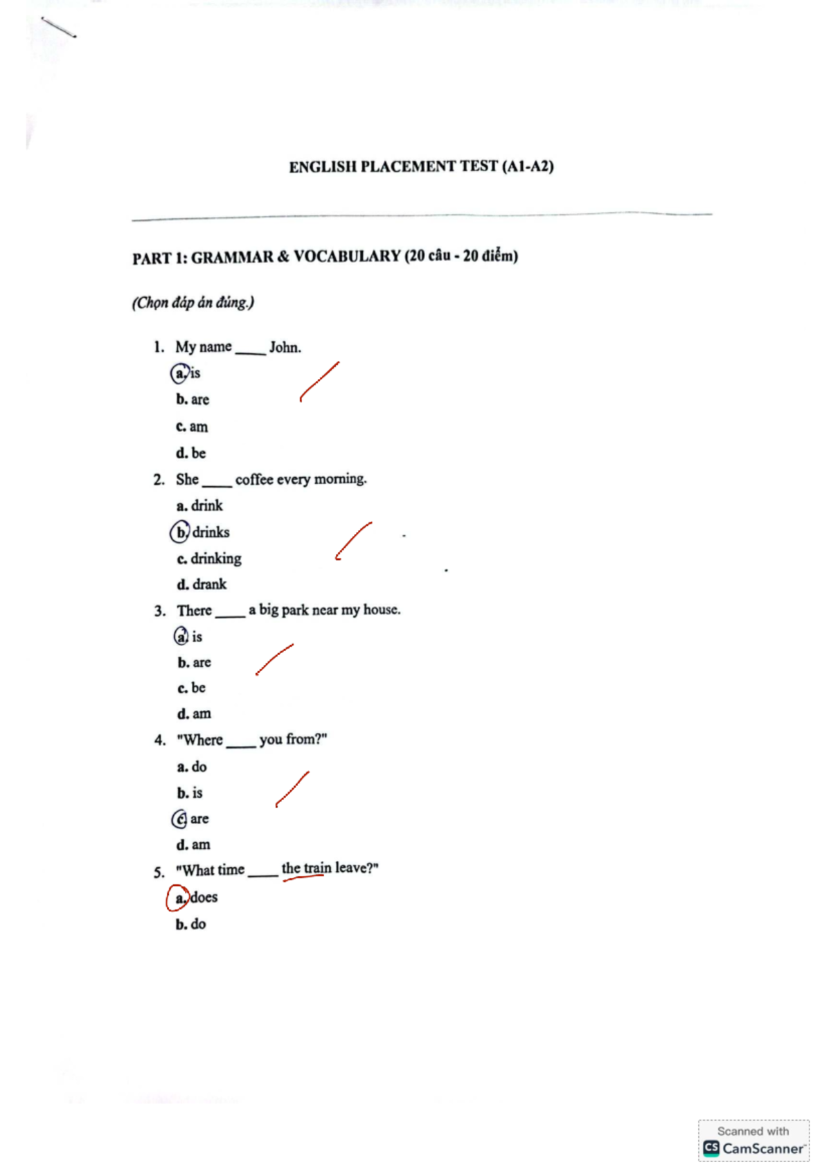 English Placement Test - Grammar & Vocabulary Exercises - Studocu
