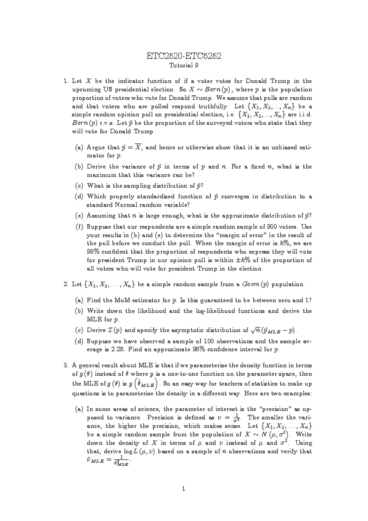 Tutorial 9: Estimators and Sampling Distributions in Statistics - Studocu