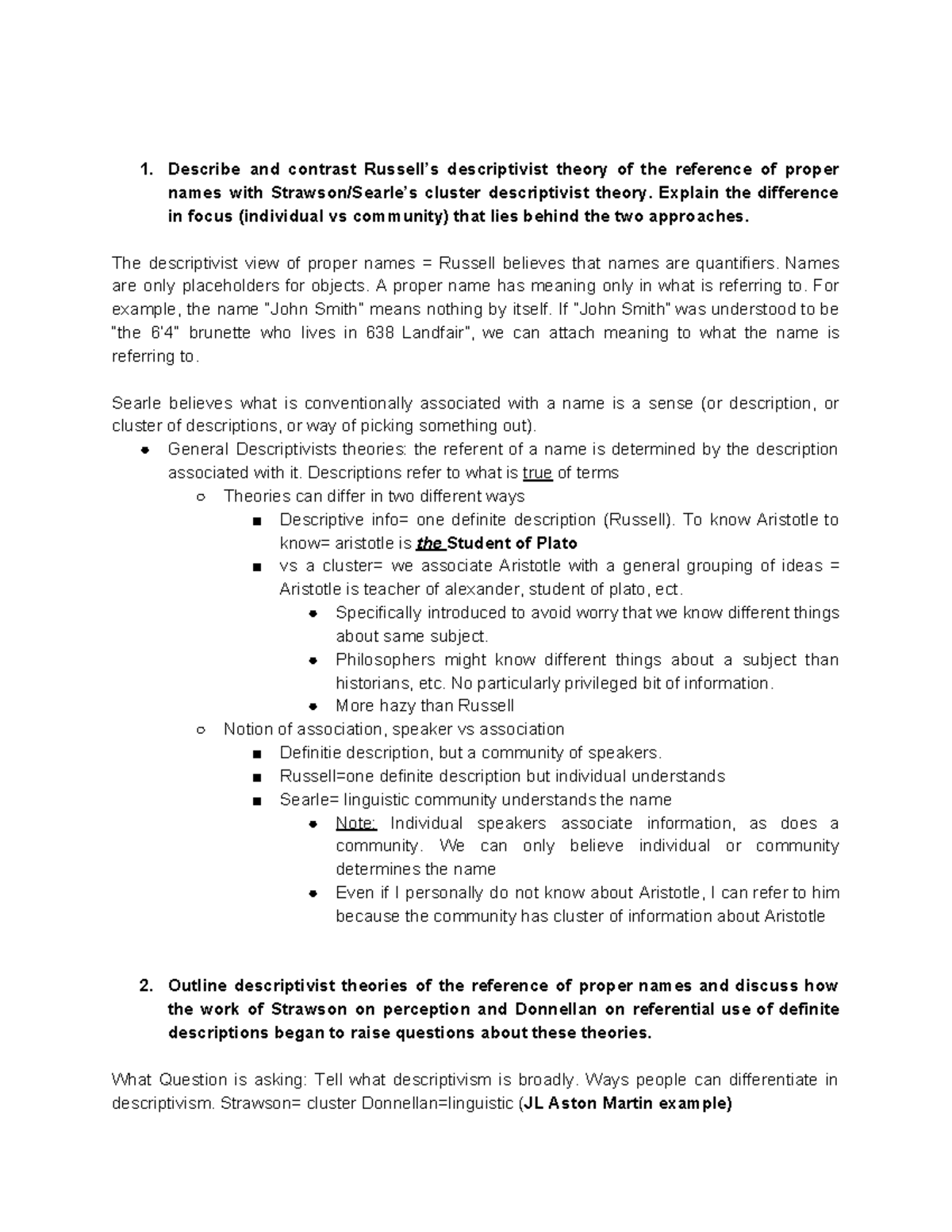 Phil 170 Study Guide - Describe and contrast Russell’s descriptivist ...