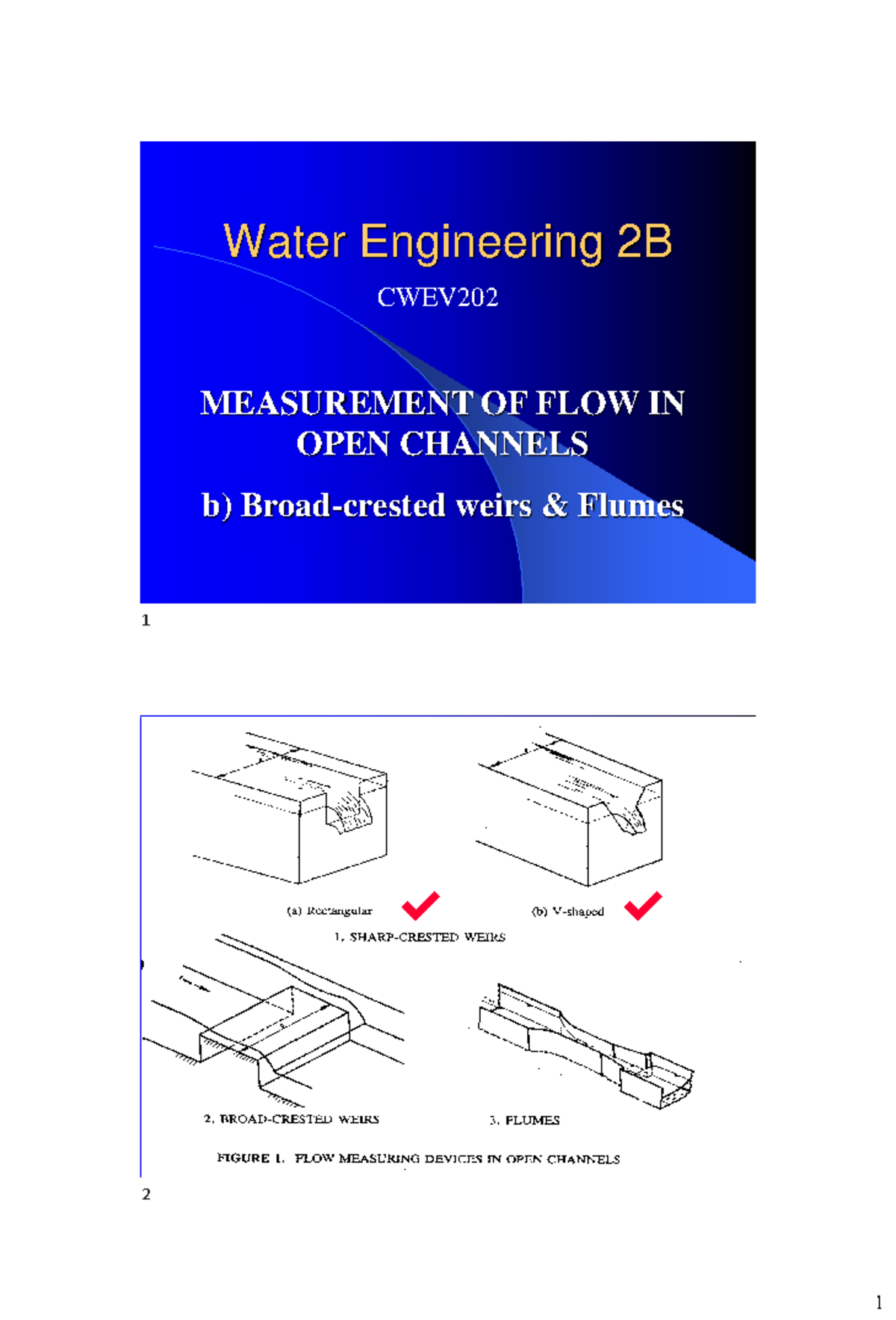 CWEV202 Measurement of Flow in Open Channels: Weirs & Flumes - Studocu