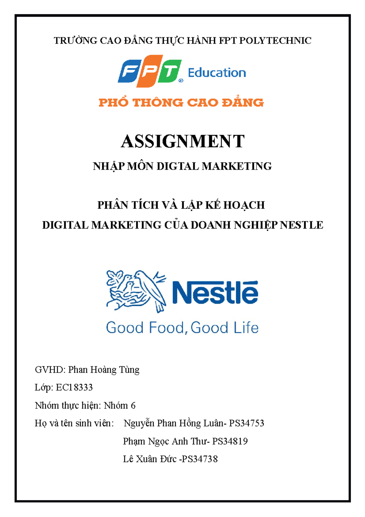 ASM DMKT-MILO-NHÓM6 - bài ổn đánh giá khá cao - TRƯỜNG CAO ĐẲNG THỰC HÀNH FPT POLYTECHNIC ...