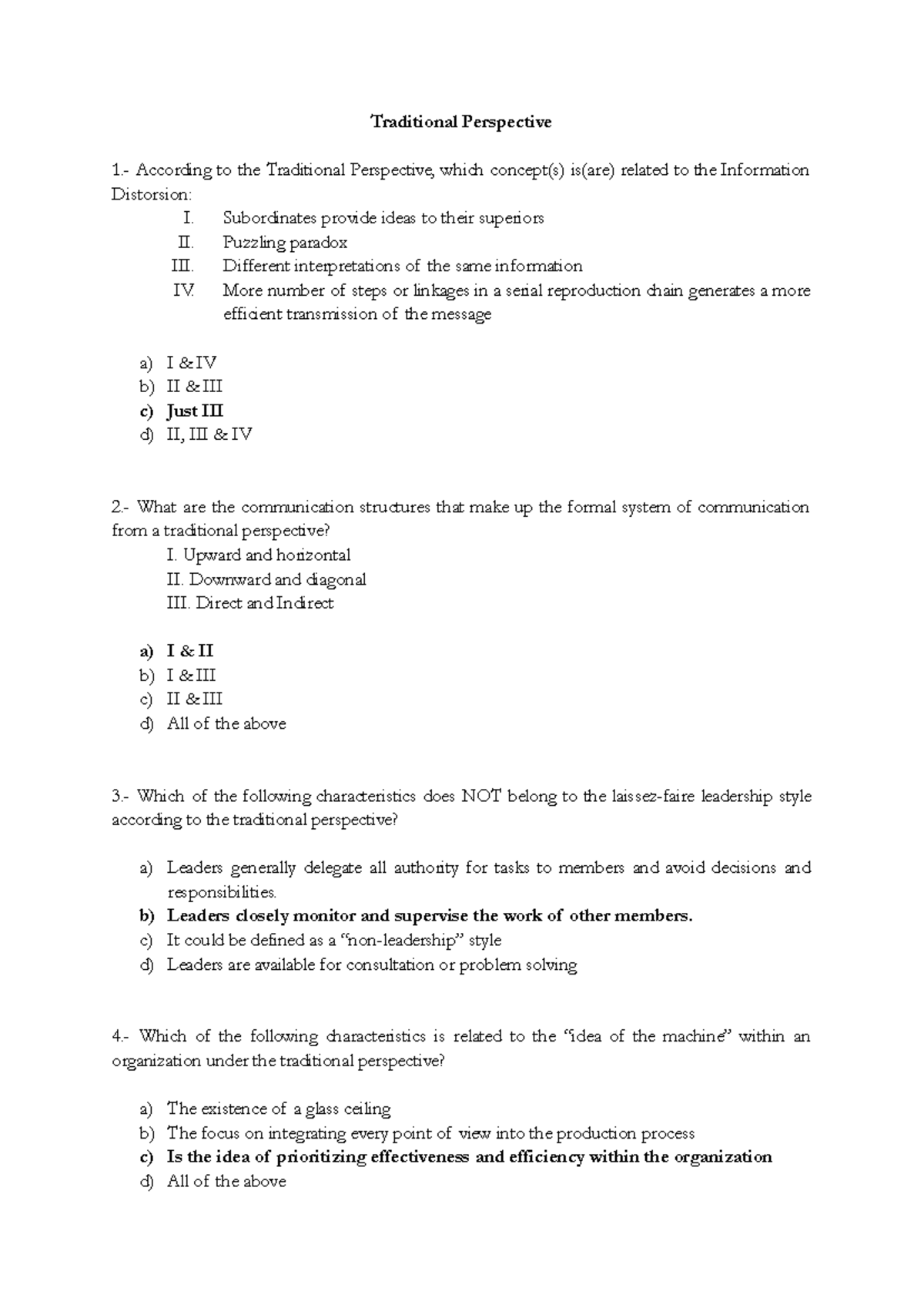 Traditional Perspective Quiz Guide: Key Concepts & Structures - Studeersnel