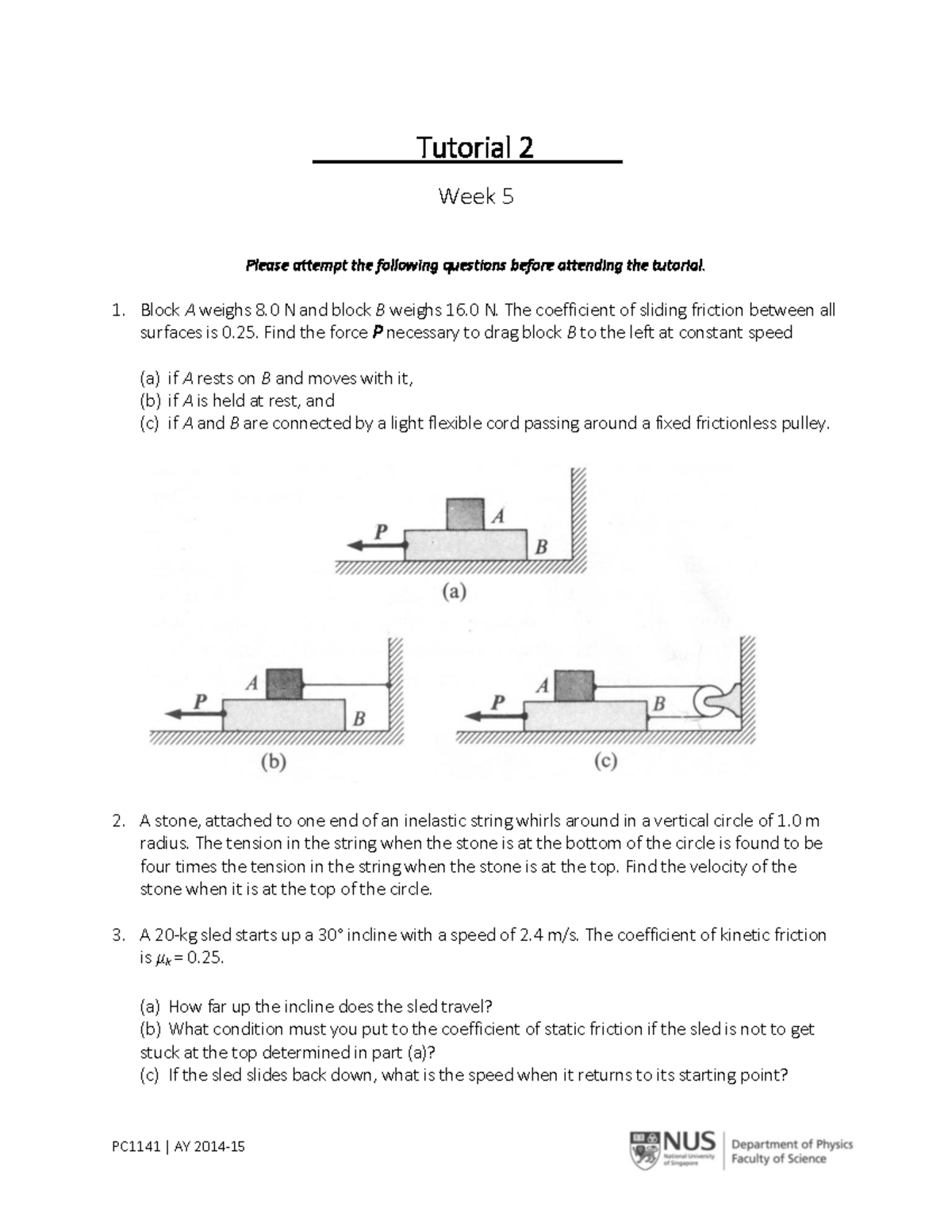 PC1141-Tutorial 2 - tutorial questions - PC1141 | AY 2014- 15 Tutorial ...