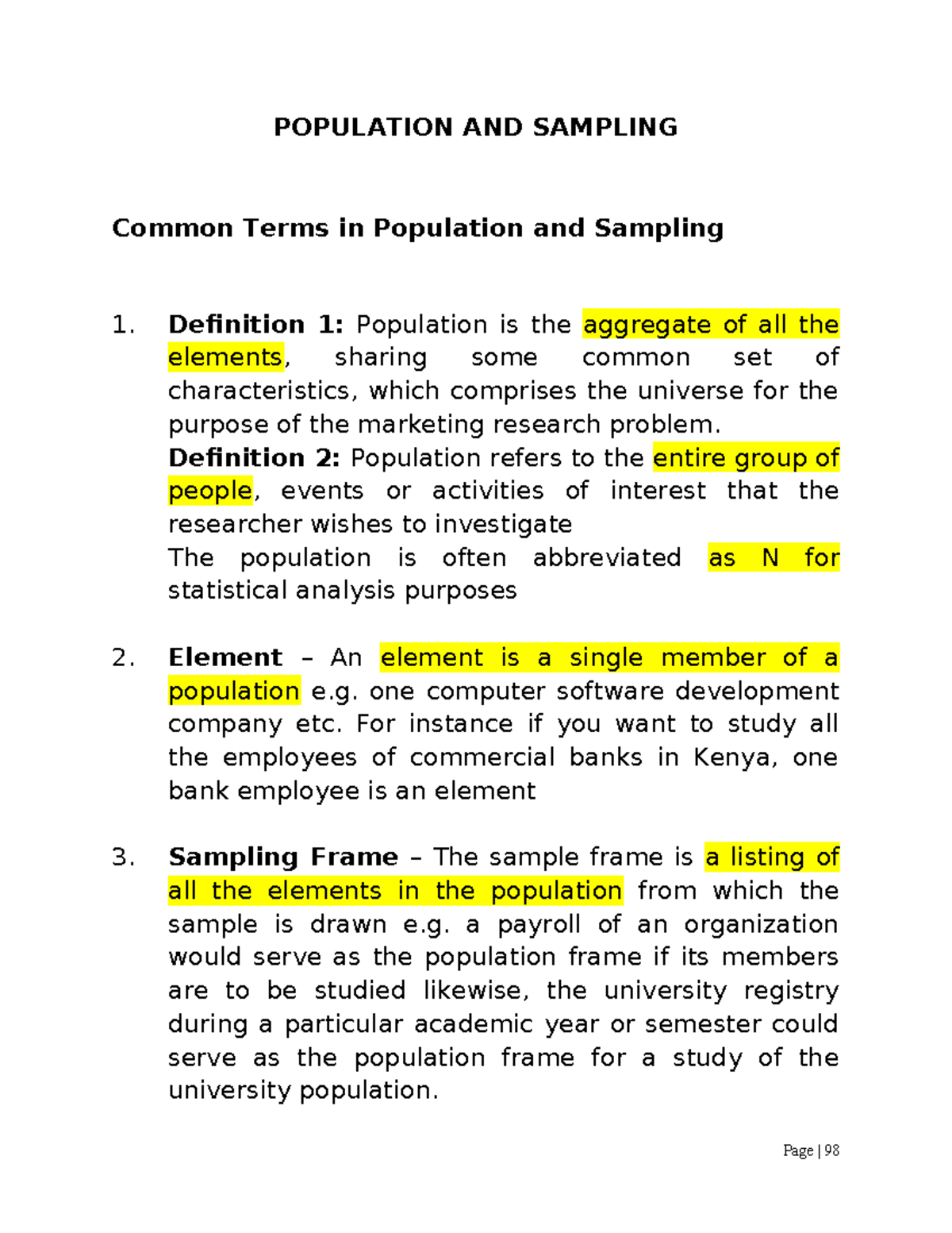 WEEK 6: Key Concepts in Population and Sampling - Studocu