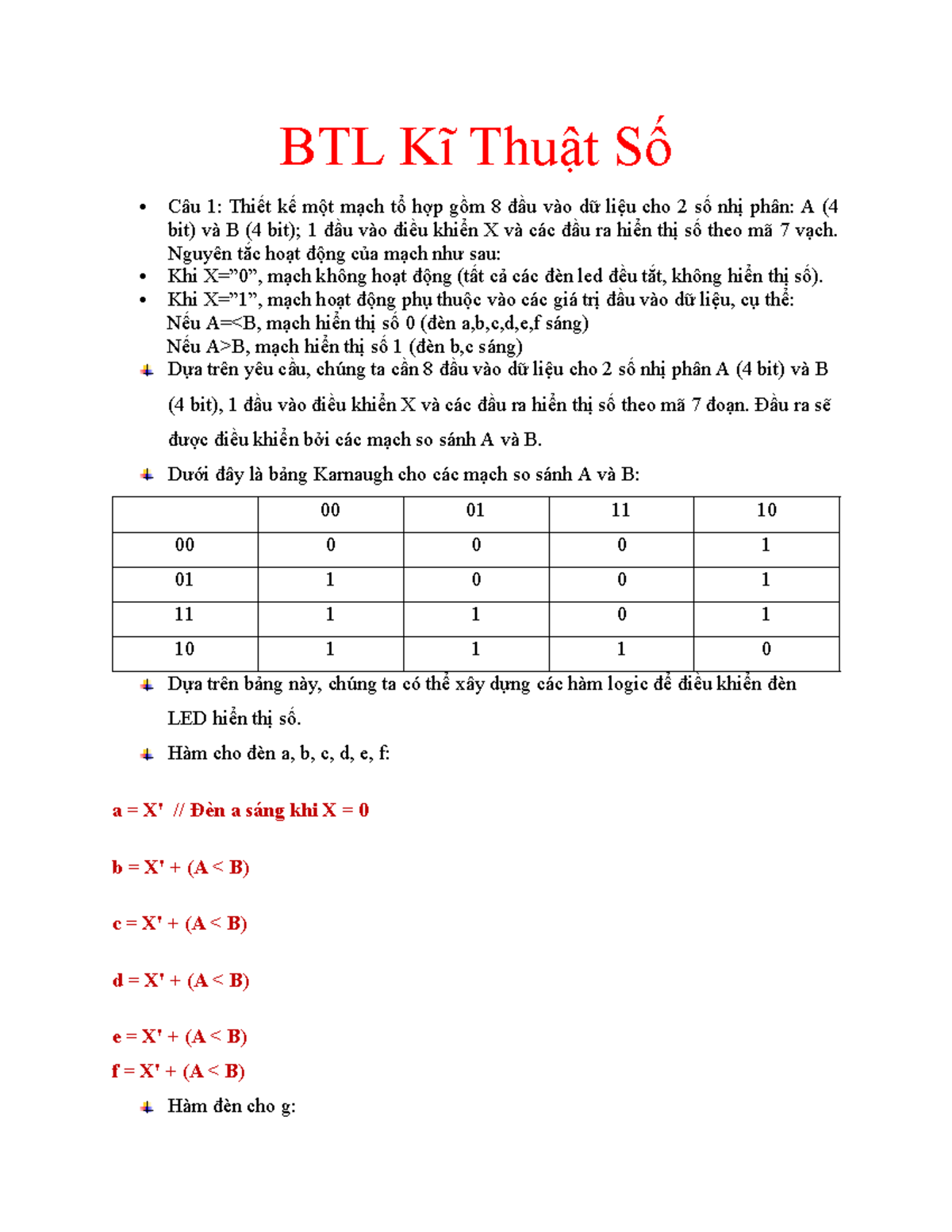 BTL Kĩ Thuật Số - ssssssssss - BTL Kĩ Thuật Số Câu 1: Thiết kế một mạch ...