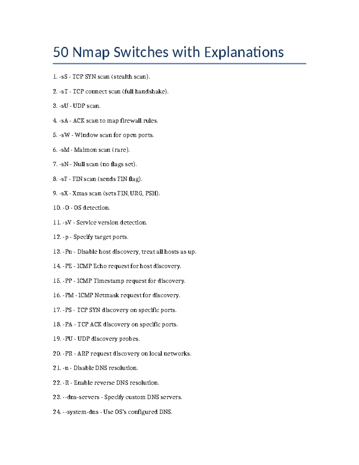 Nmap Switches Explained: 50 Key Options and Their Uses - Studocu