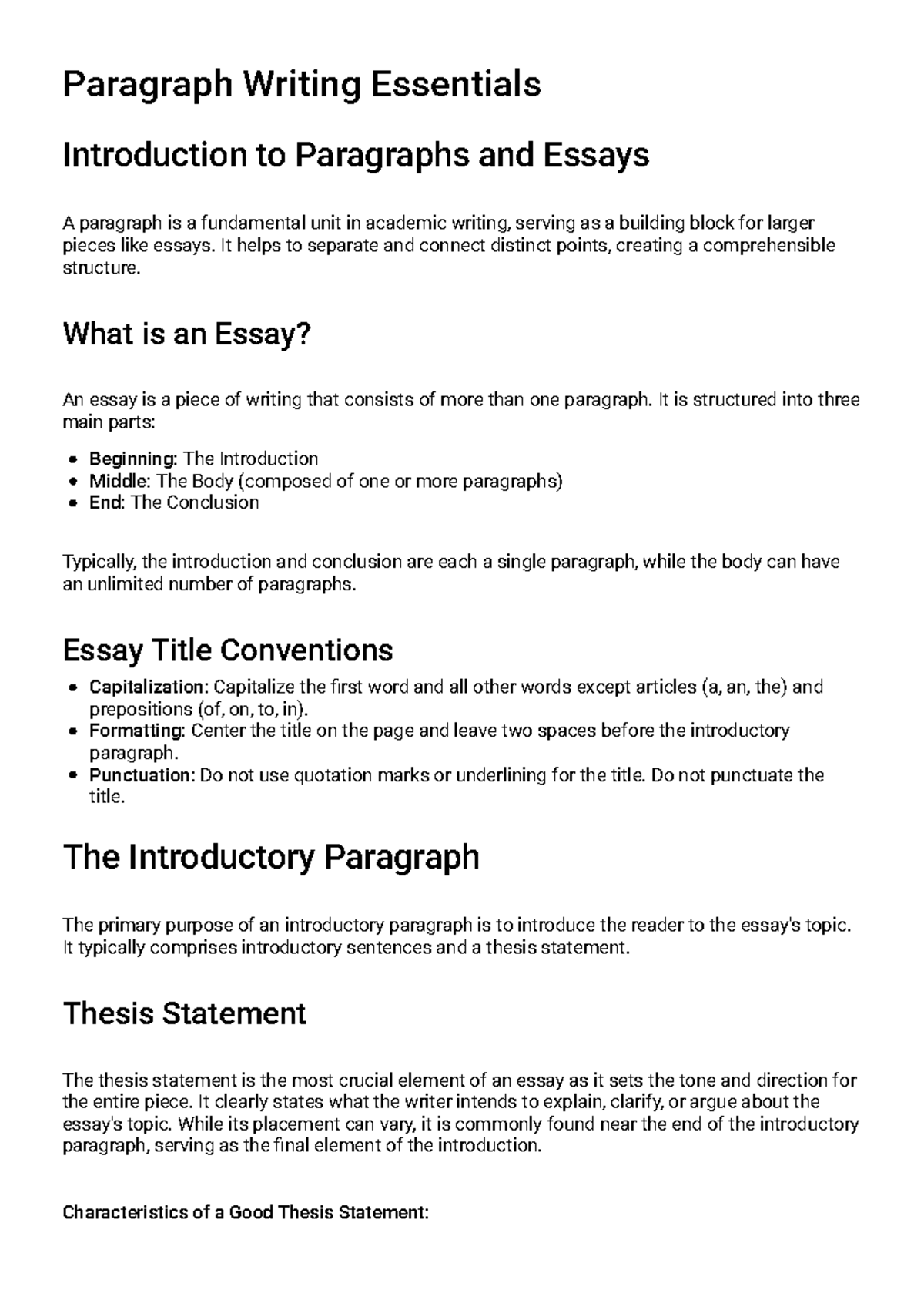 Paragraph Writing Essentials: Intro to Paragraphs & Essays - Studocu