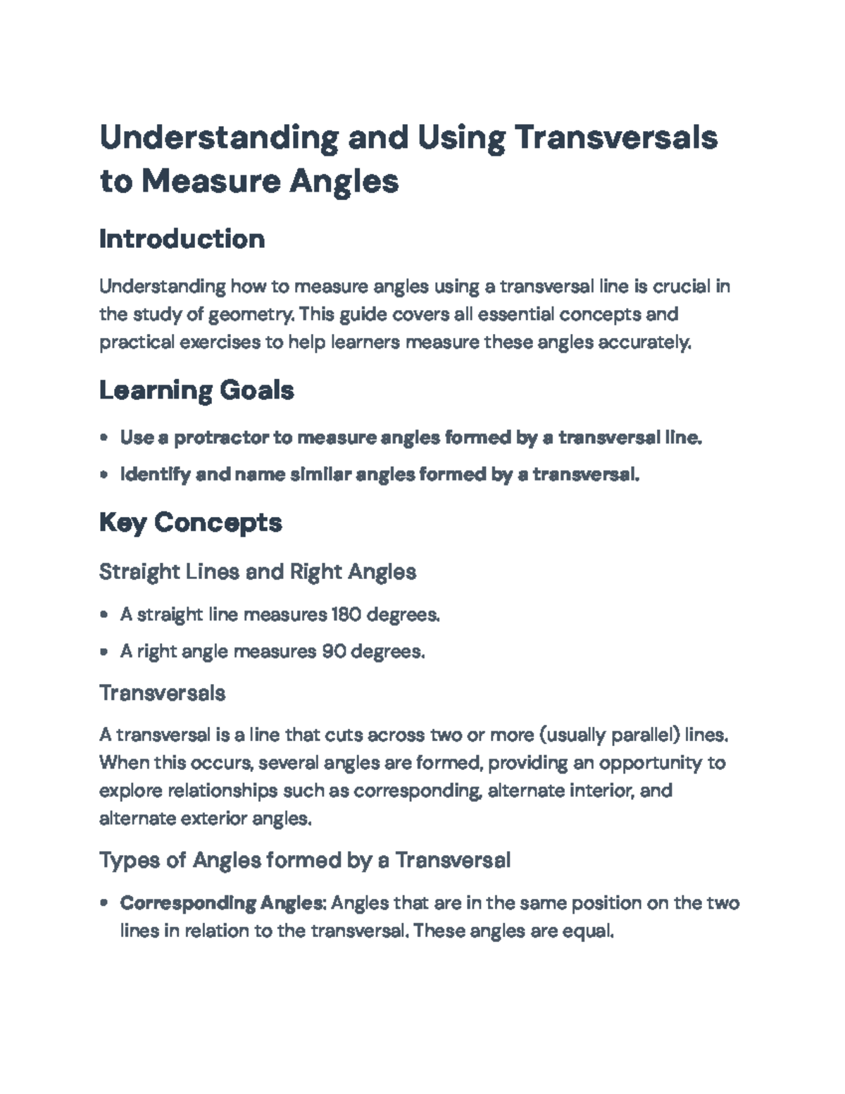 Understanding Transversals and Angle Measurement in Geometry ...