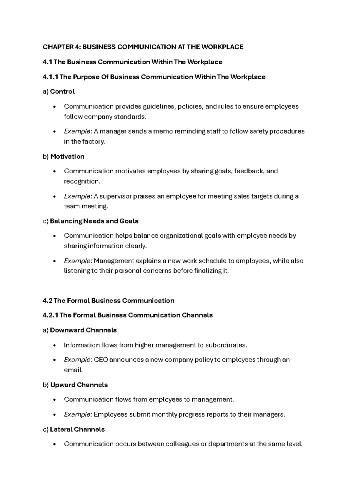 CHAPTER 4: BUSINESS COMMUNICATION IN THE WORKPLACE - Studocu