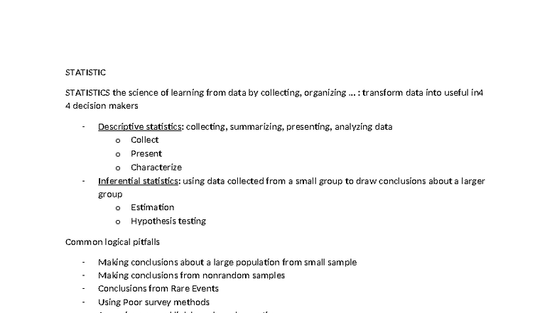 STAT 101: Comprehensive Guide to Data Collection and Analysis - Studocu