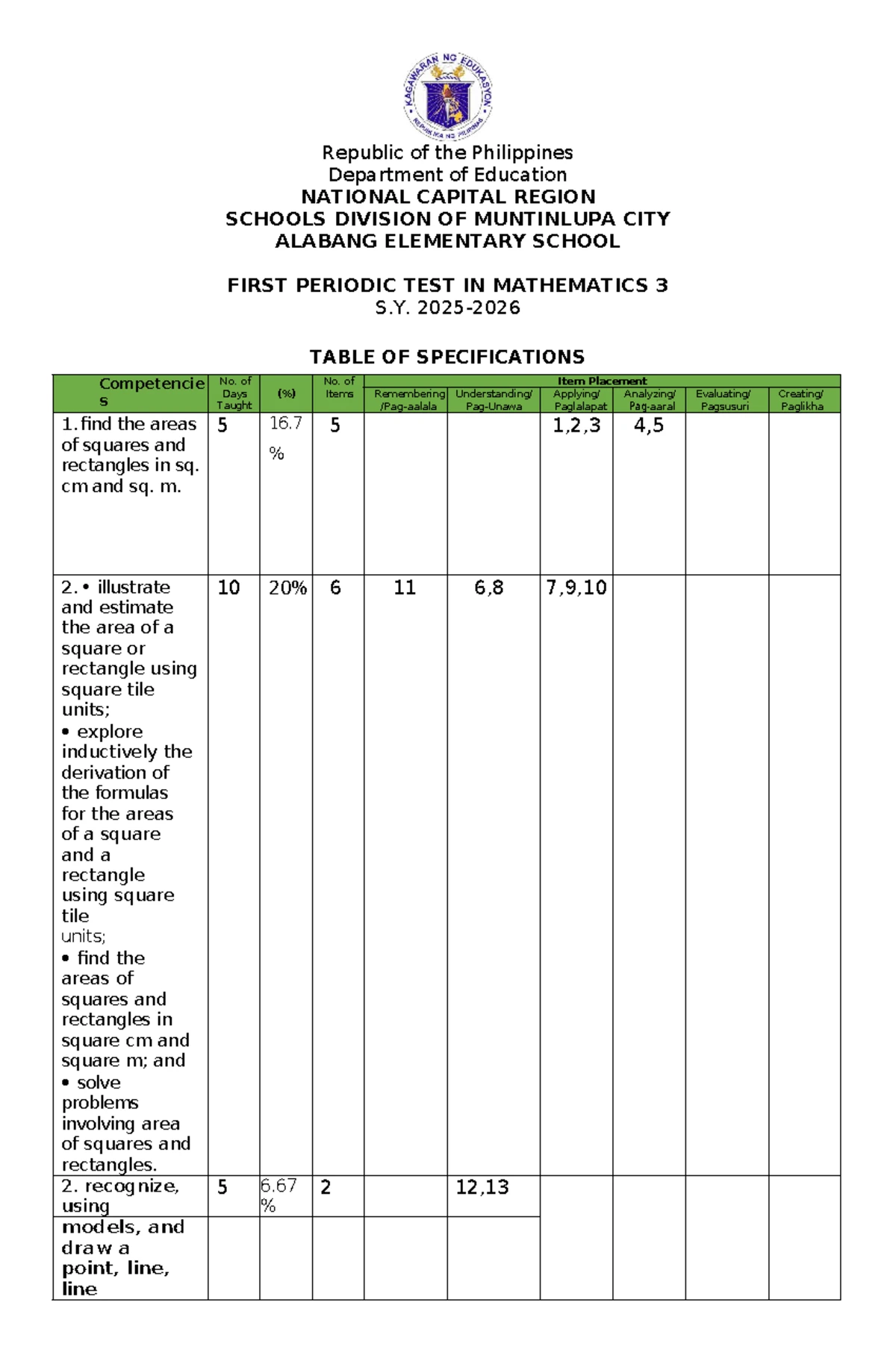 MATH 3 FOURTH PERIODIC TEST IN MATHEMATICS - Studocu