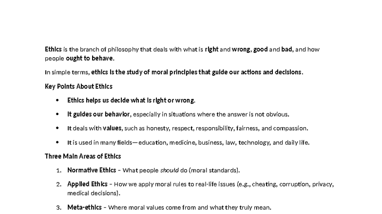 Ethics: Understanding Moral Principles and Their Applications - Studocu