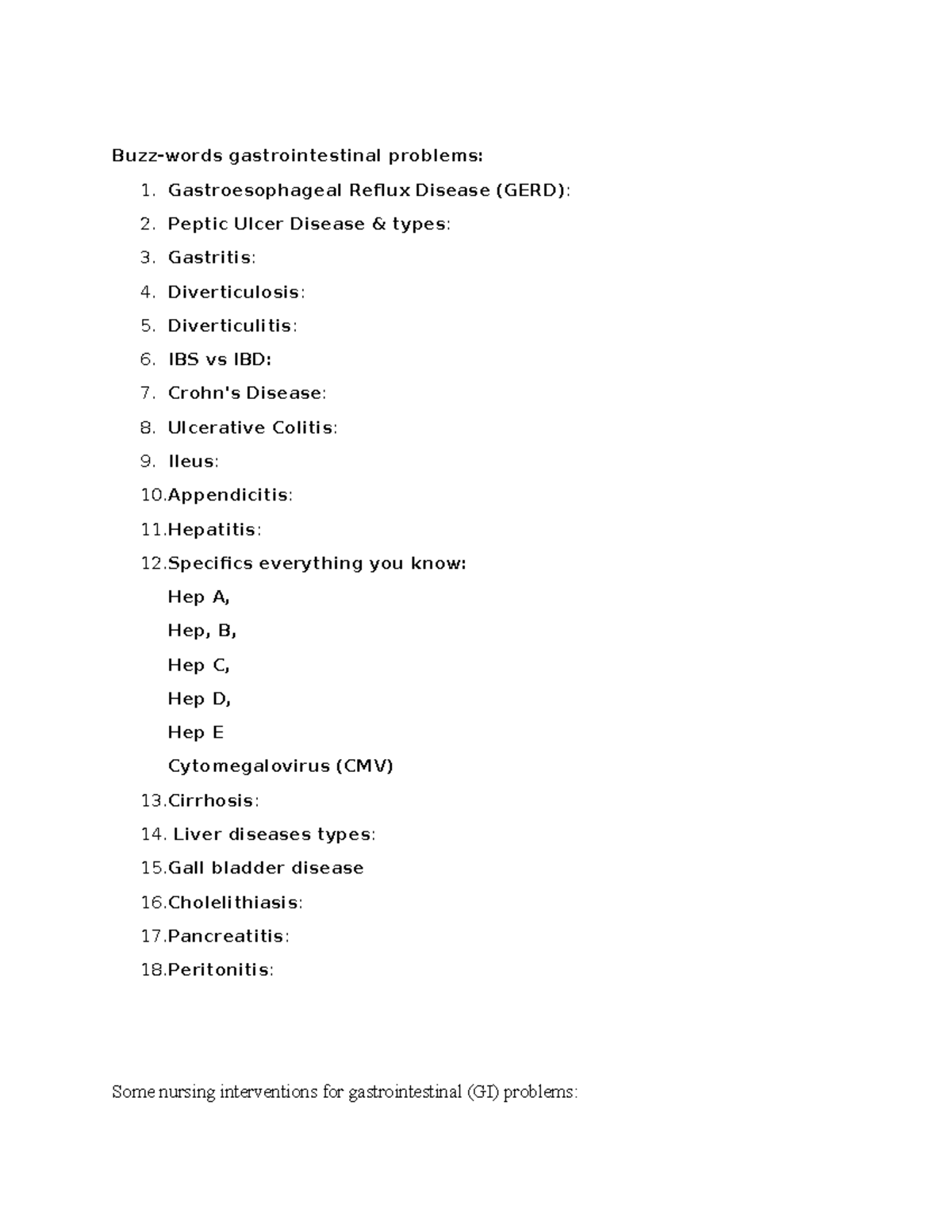 BUZZ GI Words - Study Guide for Nursing Interventions in GI Disorders ...