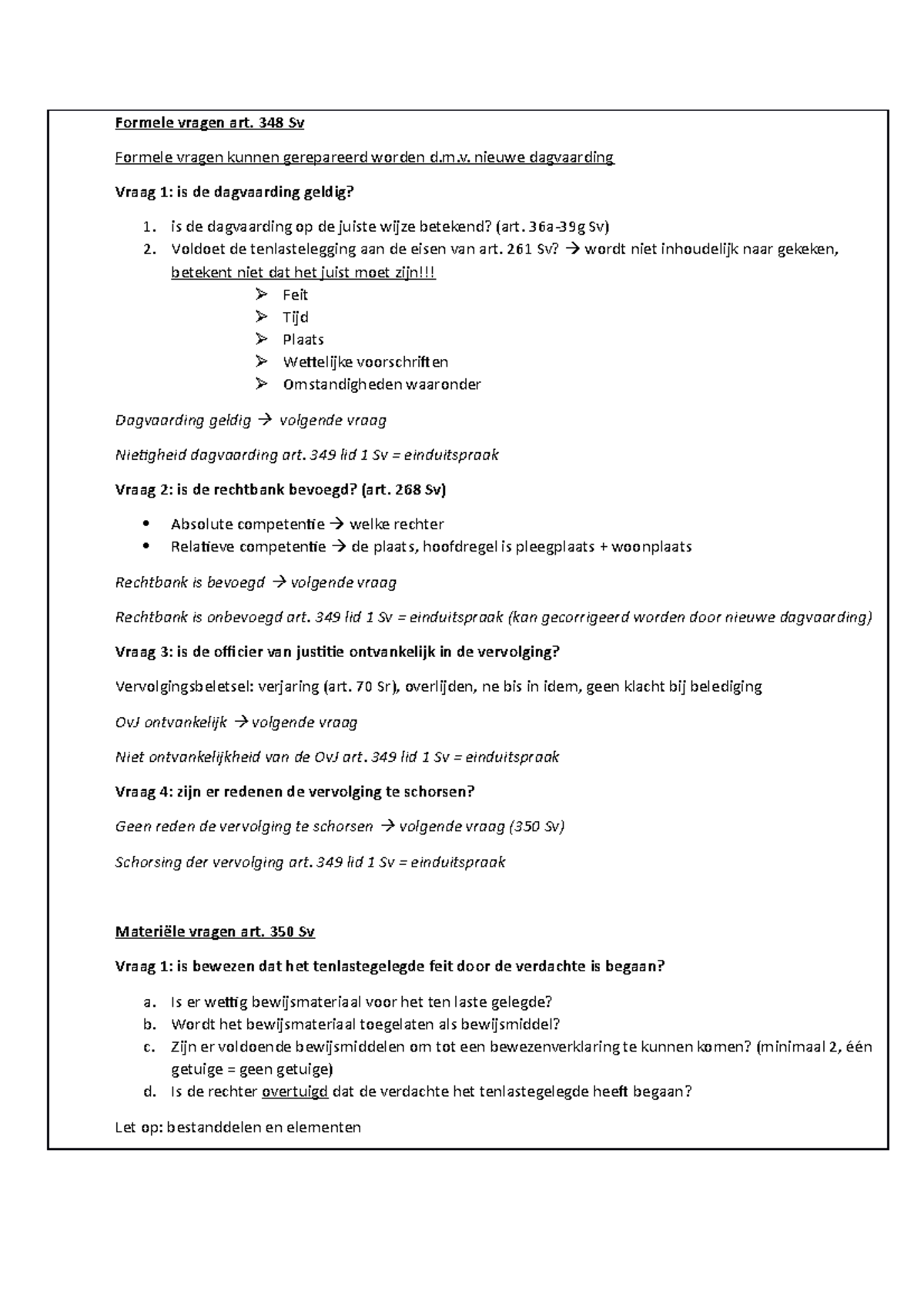 Formele Vragen en Materiële Vragen art. 348-350 Sv - Study Notes ...