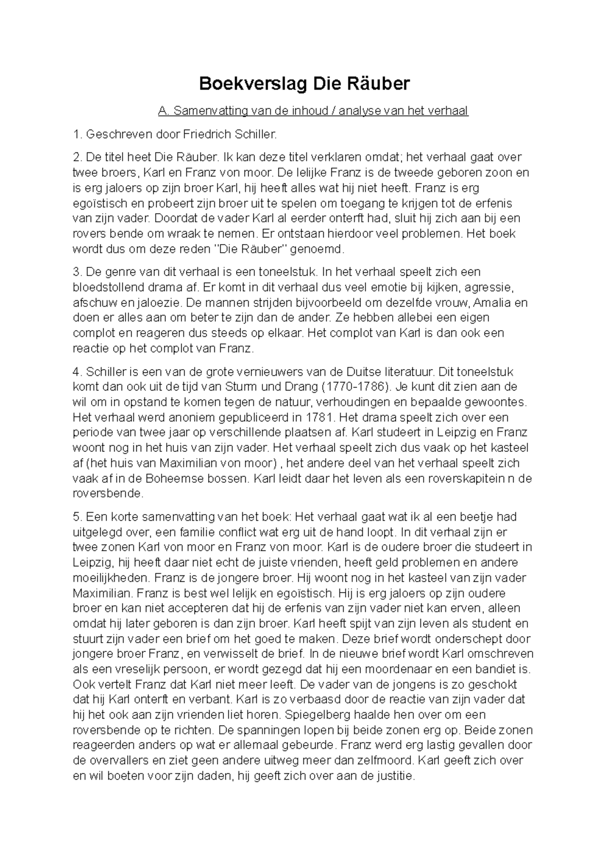 Boekverslag Die Räuber van Friedrich Schiller: Analyse en Inhoud ...