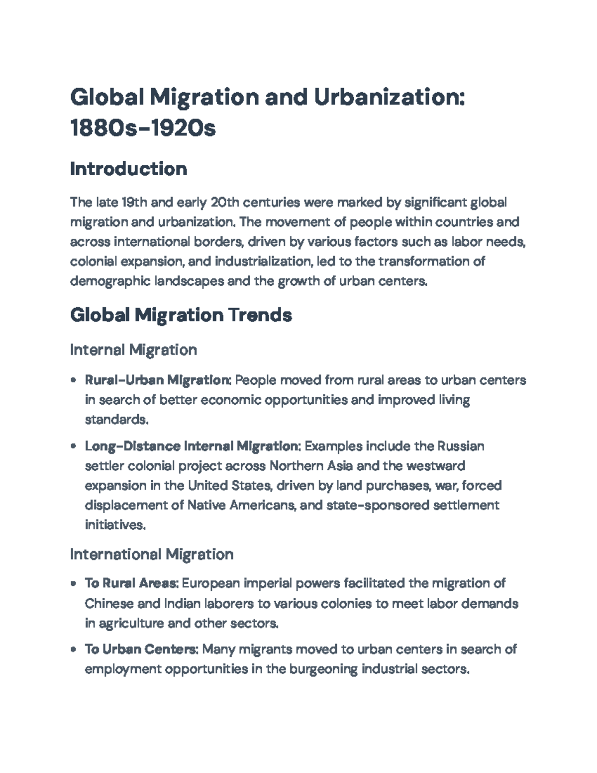 Global Migration and Urbanization Trends: 1880s-1920s Overview - Global ...