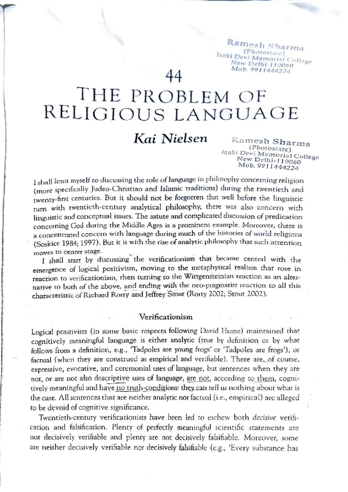 The Problem of Religious Language: Insights from Kai Nielsen (PHIL 101 ...