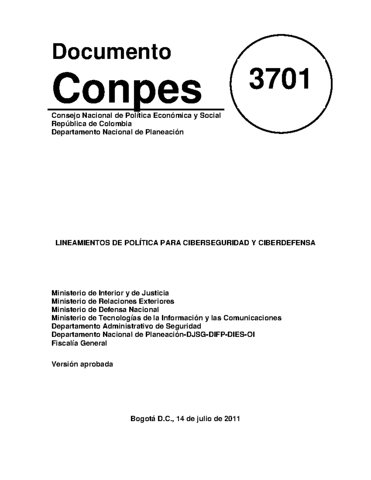 3701 - Conpes - Documento Conpes Consejo Nacional de Política Económica y Social República de ...