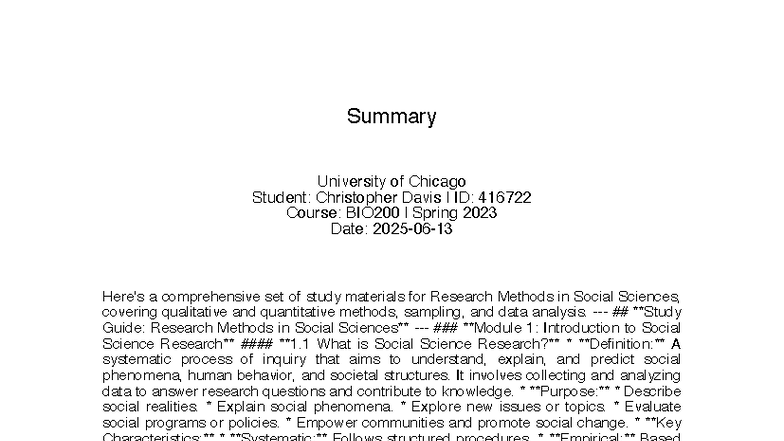 BIO200 Spring 2023: Comprehensive Study Guide for Research Methods ...