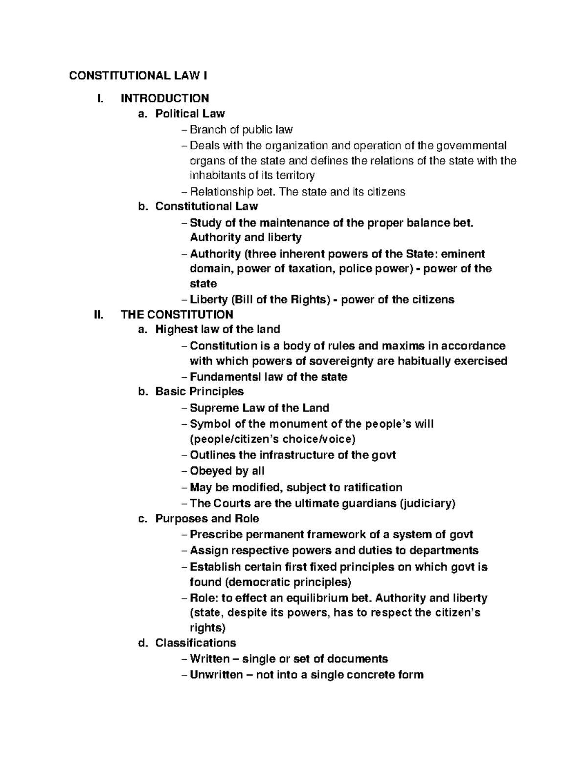 Consti-1-notes - Consti 1 summary - CONSTITUTIONAL LAW I I ...