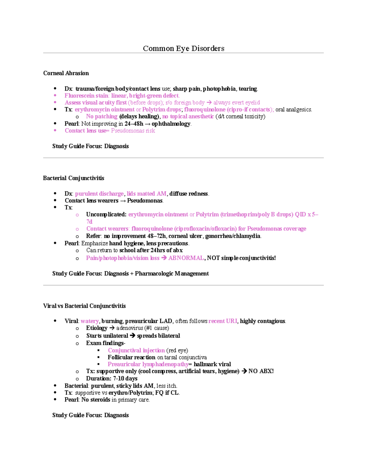 Eye Disorders Study Guide: Common Conditions and Management - Studocu