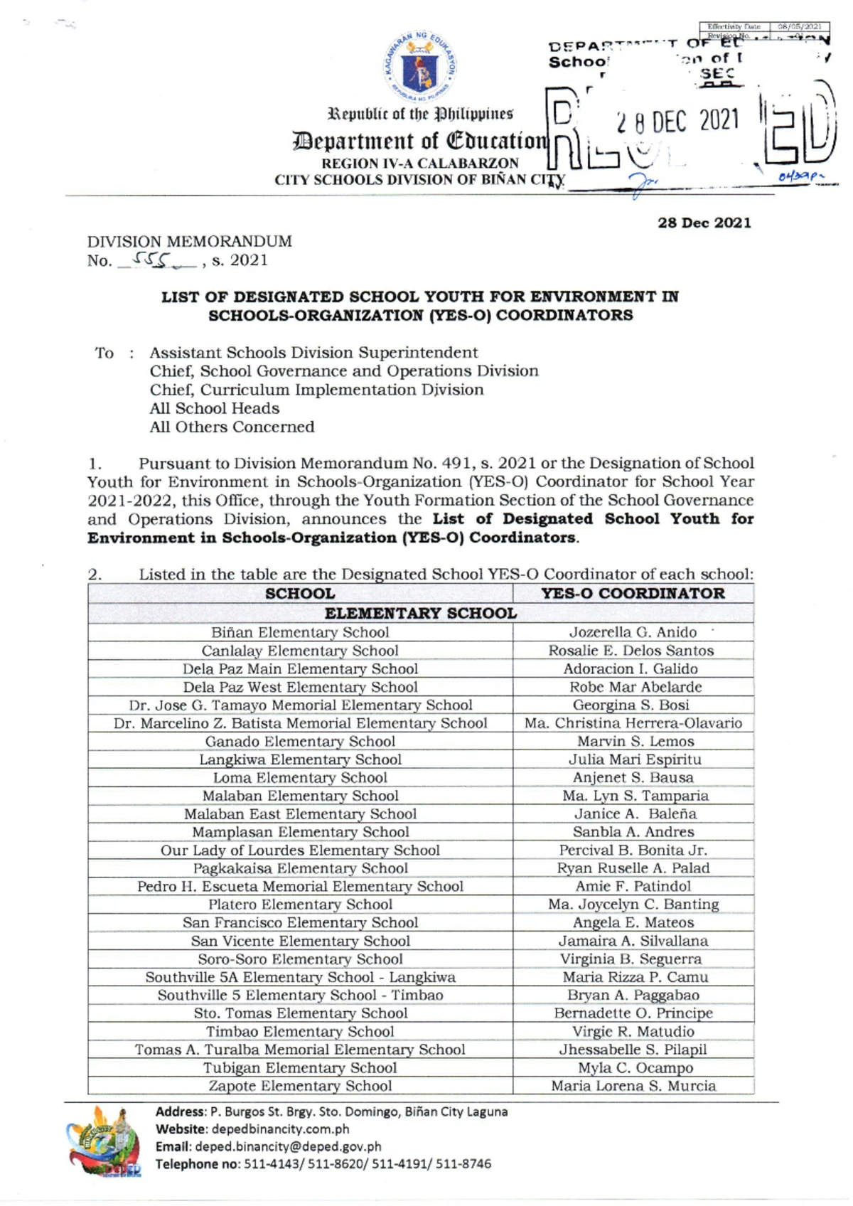 DM No. 216, s. 2024 Teaching-Related Assignment (TRA) Designation Order ...