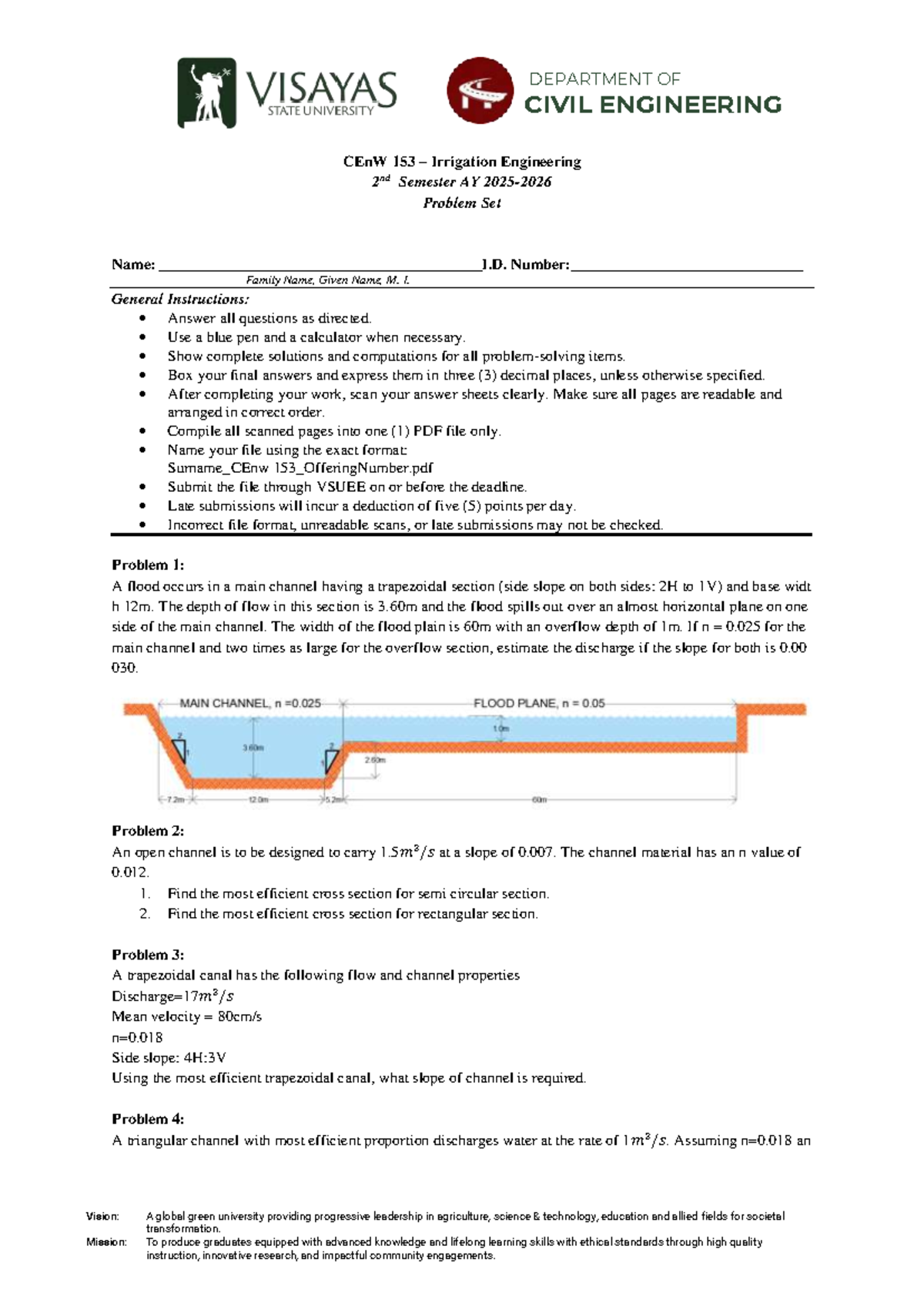 CEnW 153 Irrigation Engineering 2nd Sem Problem Set - WRE - Studocu