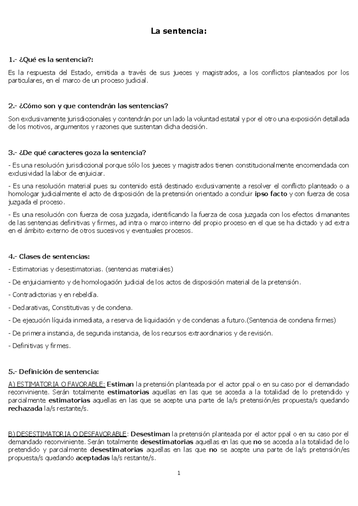 La Sentencia: Definición, Clases y Características Jurídicas - Studocu