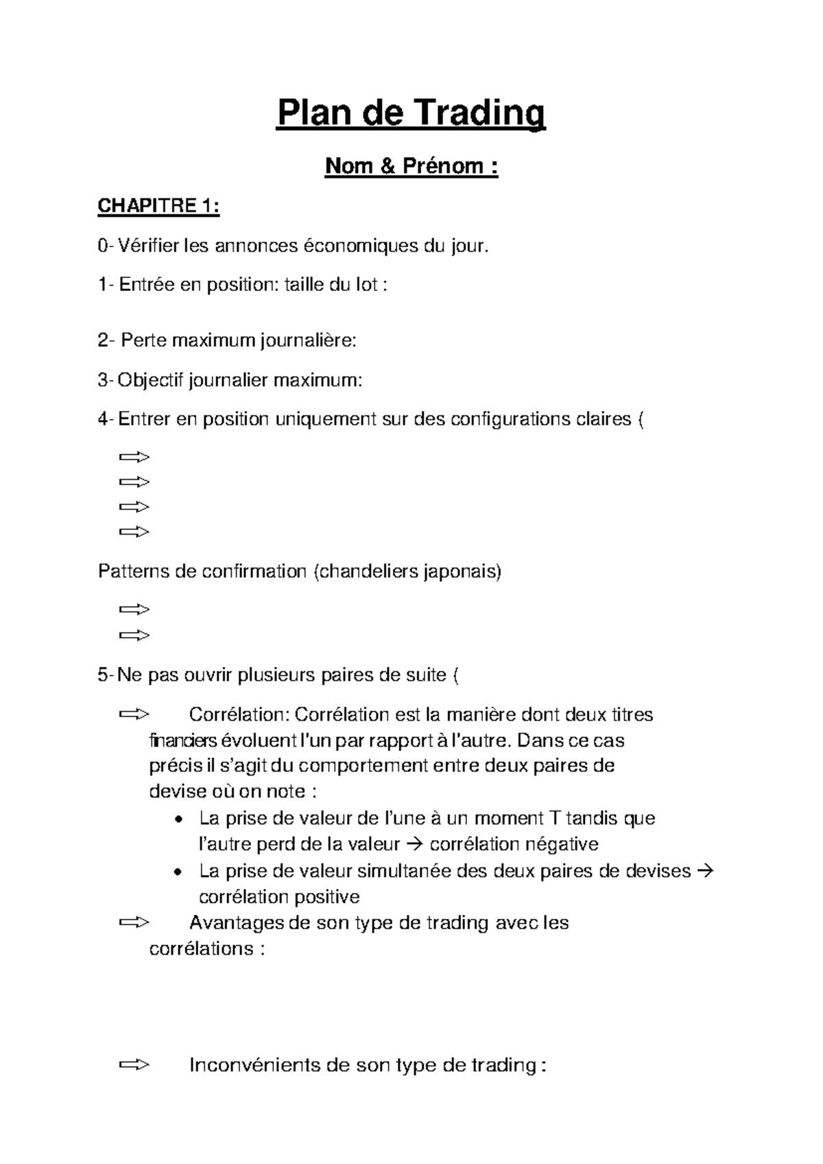 Plan de Trading - Chapitre 1: Annonces Économiques et Stratégies - Studocu