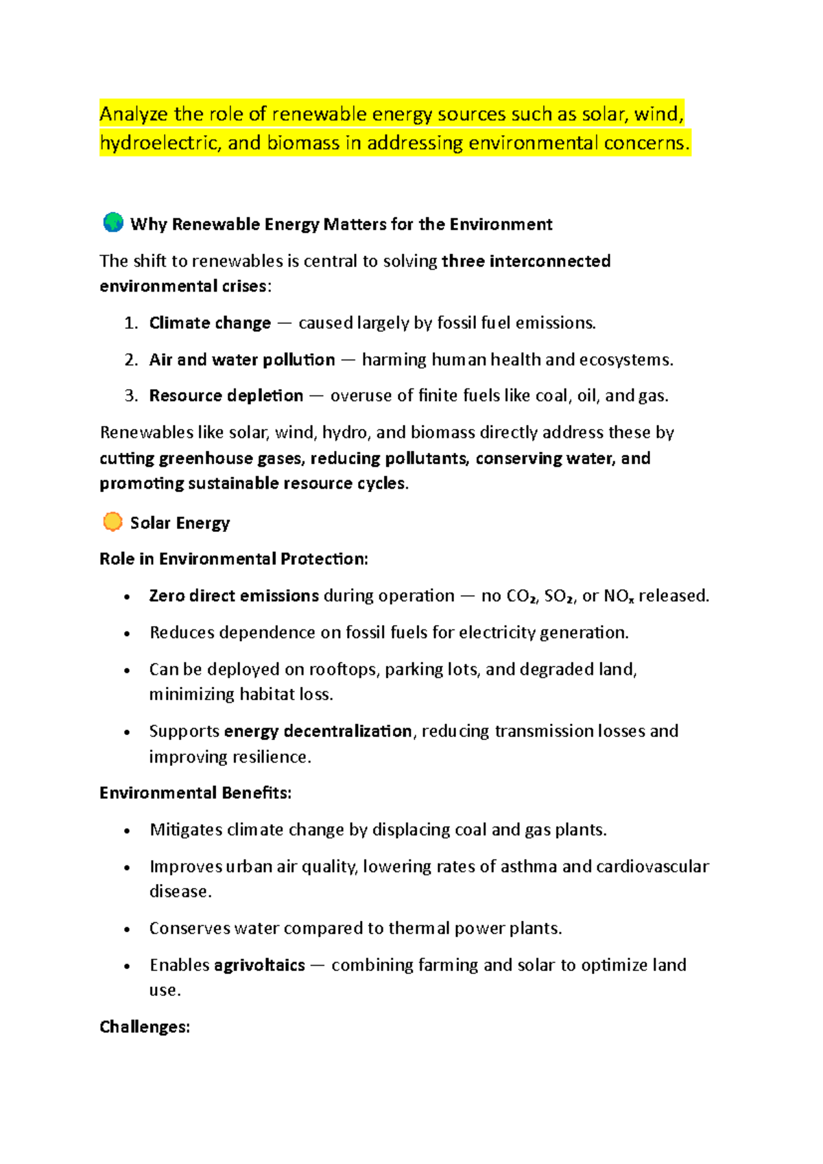 Unit-1,2 Notes on Renewable Energy Resources: Environmental Impact and ...