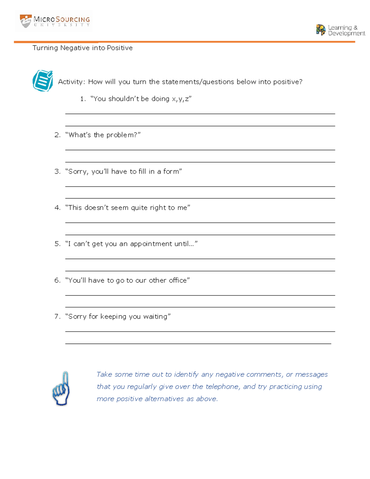 Negative to Positive - Turning Negative into Positive Activity: How ...