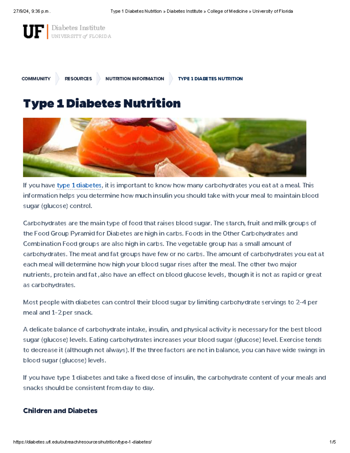 Type 1 Diabetes Nutrition Guidelines - Diabetes Institute, UF - Studocu