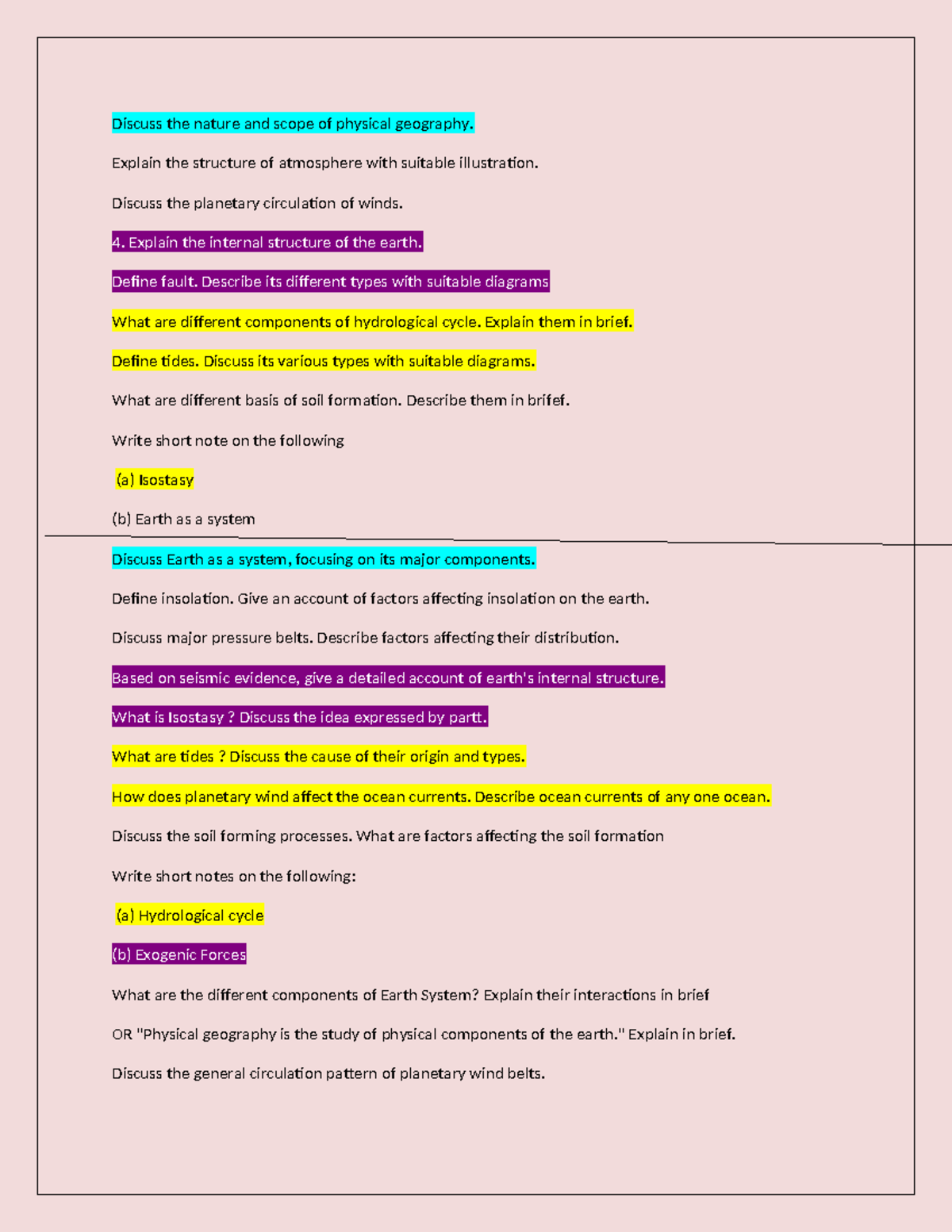 PG Geography PYQs: Nature & Scope of Physical Geography - Studocu