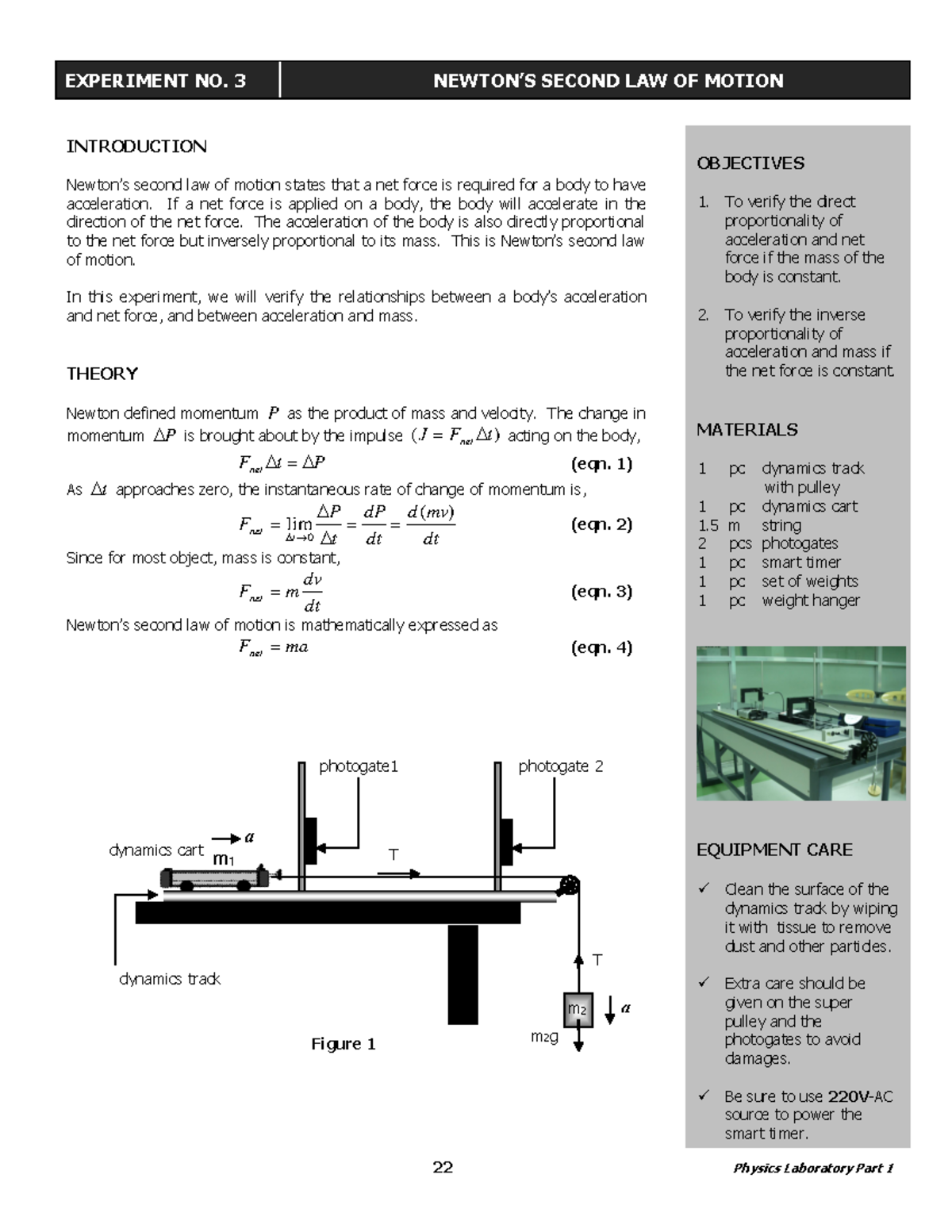 E3 Newtons second law of motion - EXPERIMENT NO. 3 NEWTON’S SECOND LAW ...